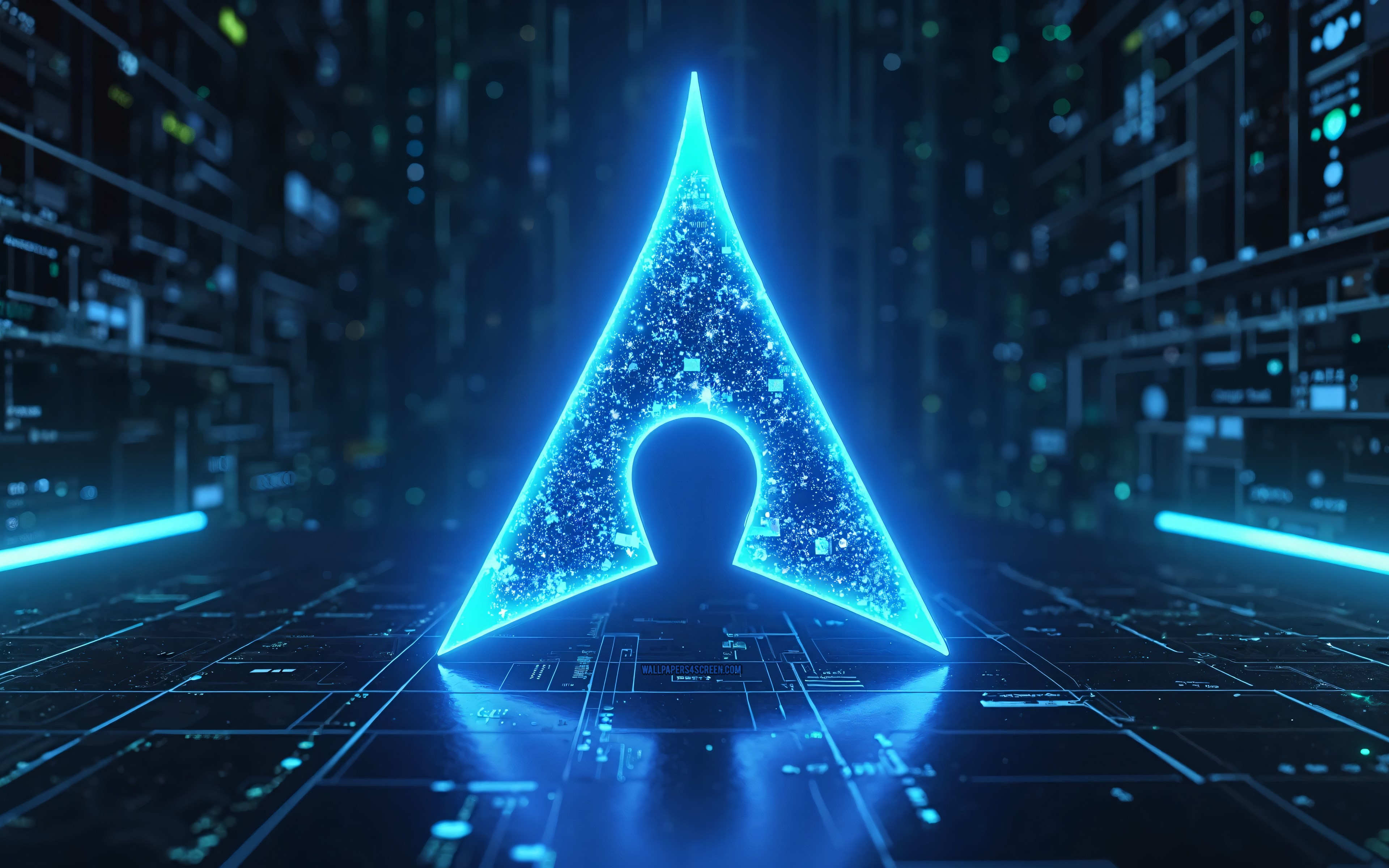 Download wallpapers 4k, Arch Linux blue glitter logo, bokeh, blue ...