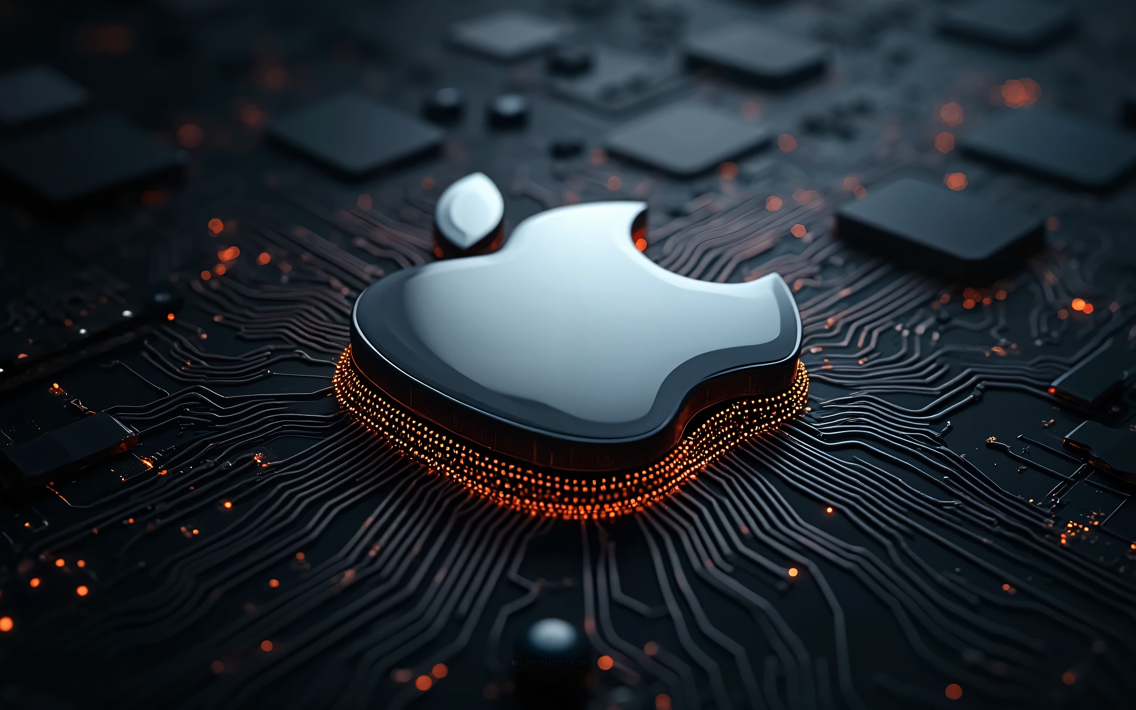 Download wallpapers 3d Apple logo, high technology microcircuit, Apple ...