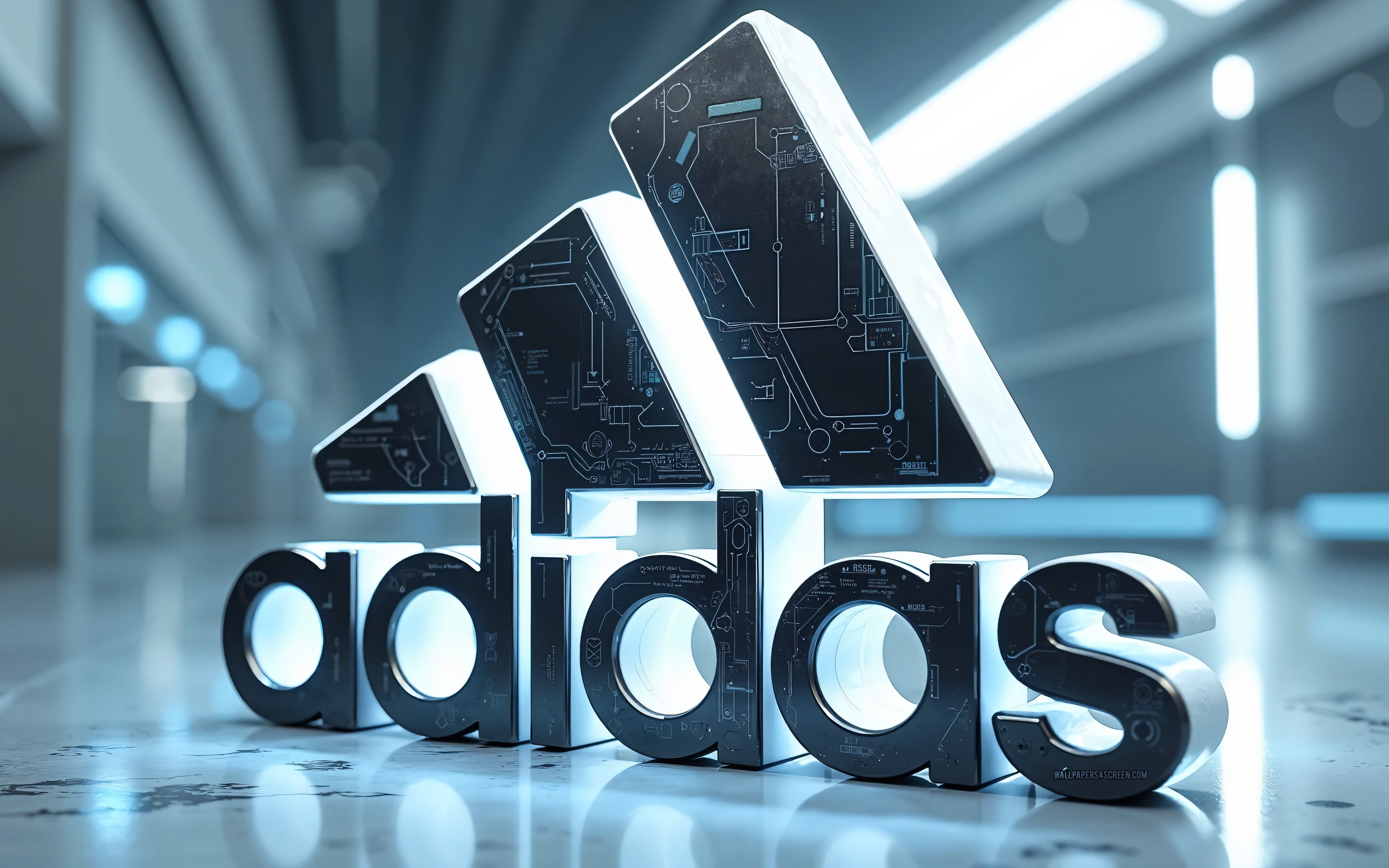 Download wallpapers Adidas 3D metal logo, 4k, Adidas emblem, technology ...