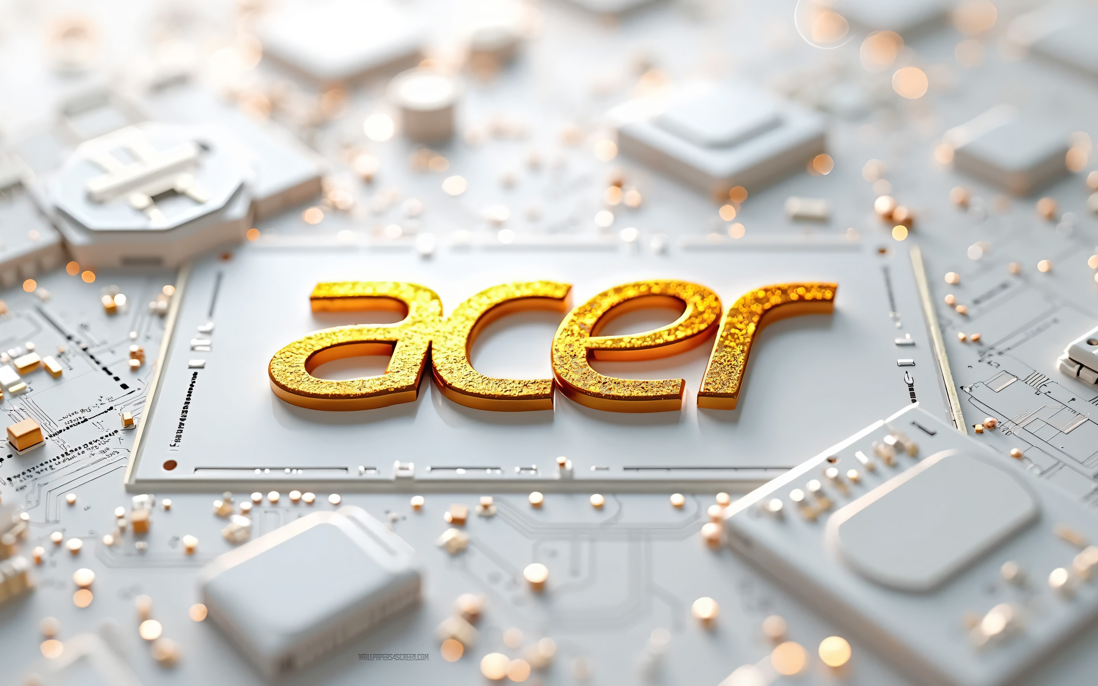 Download wallpapers Acer 3d gold logo, 4k, white motherboard, Acer logo ...