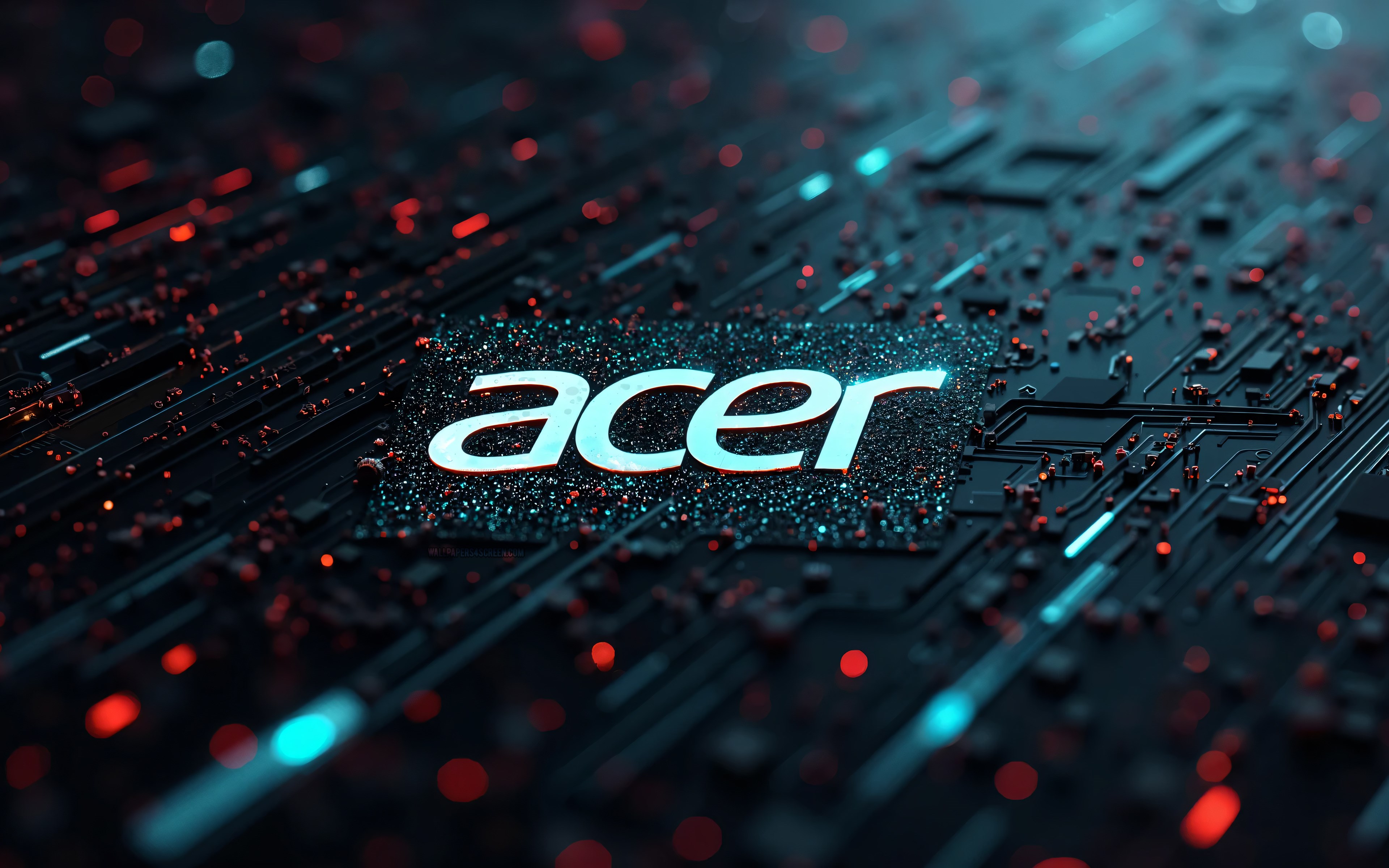 Download wallpapers 4k, Acer blue metal logo, bokeh, black hi-tech ...