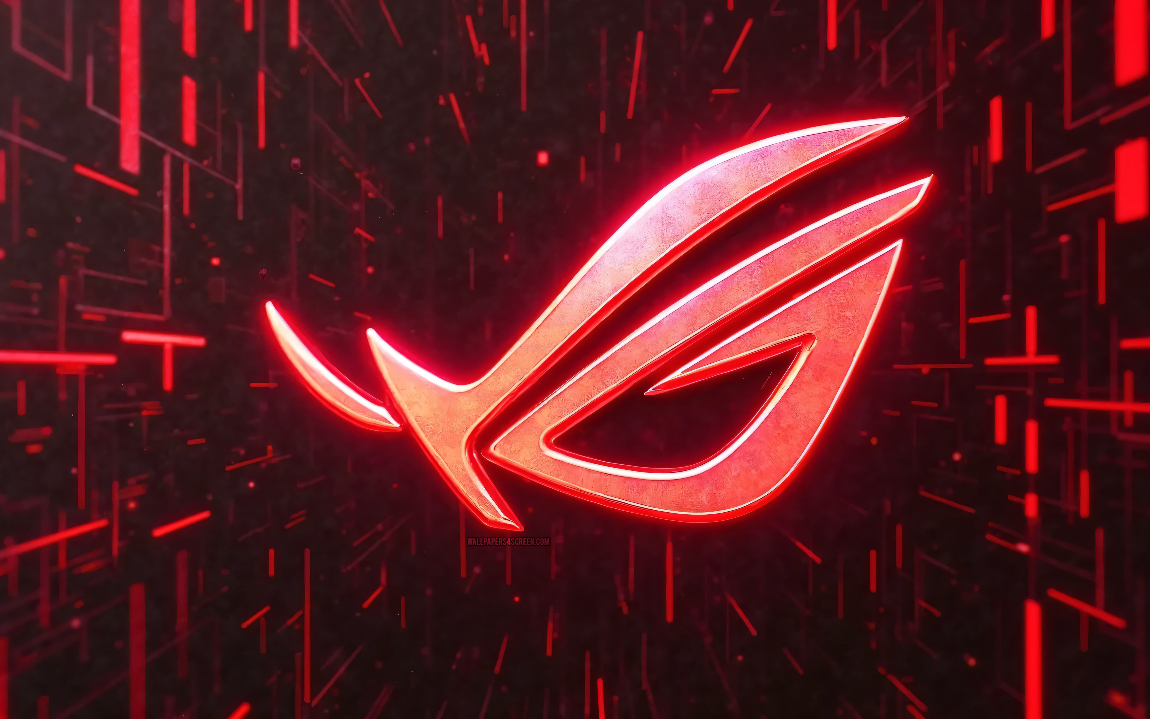 Download wallpapers 4k, ROG red neon logo, red matrix backgrounds ...