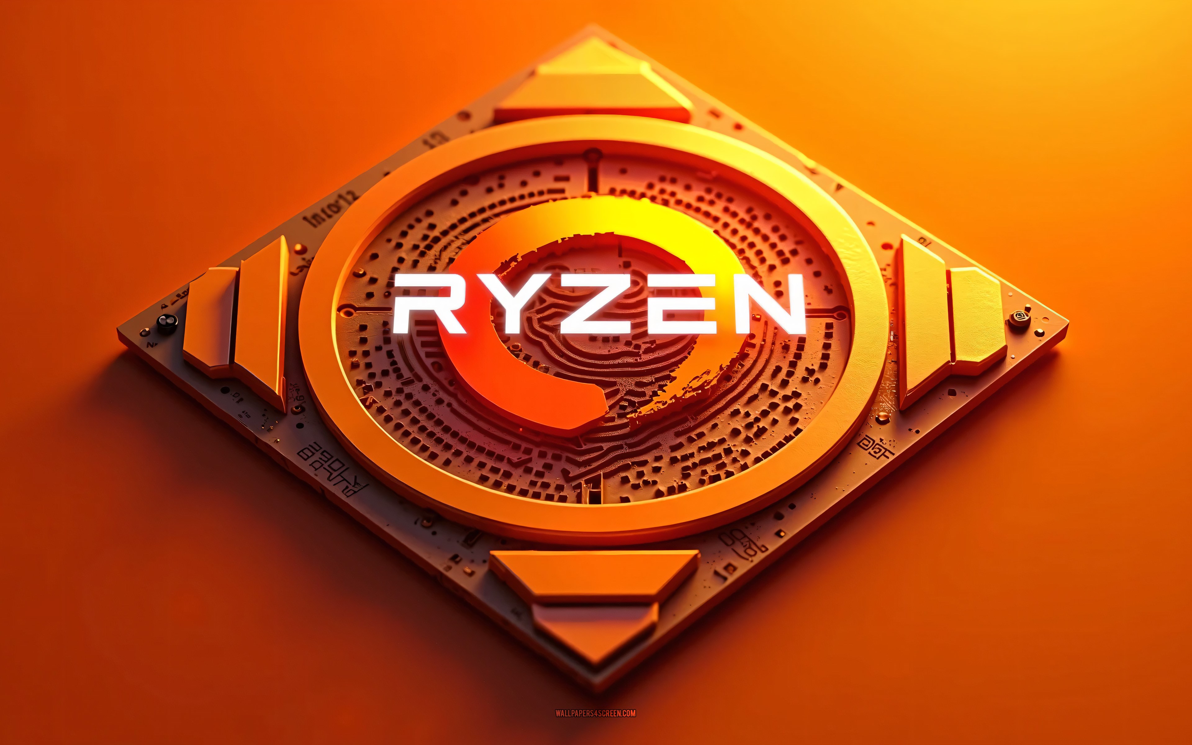 Download wallpapers Ryzen 3d orange logo, 4k, orange technology ...