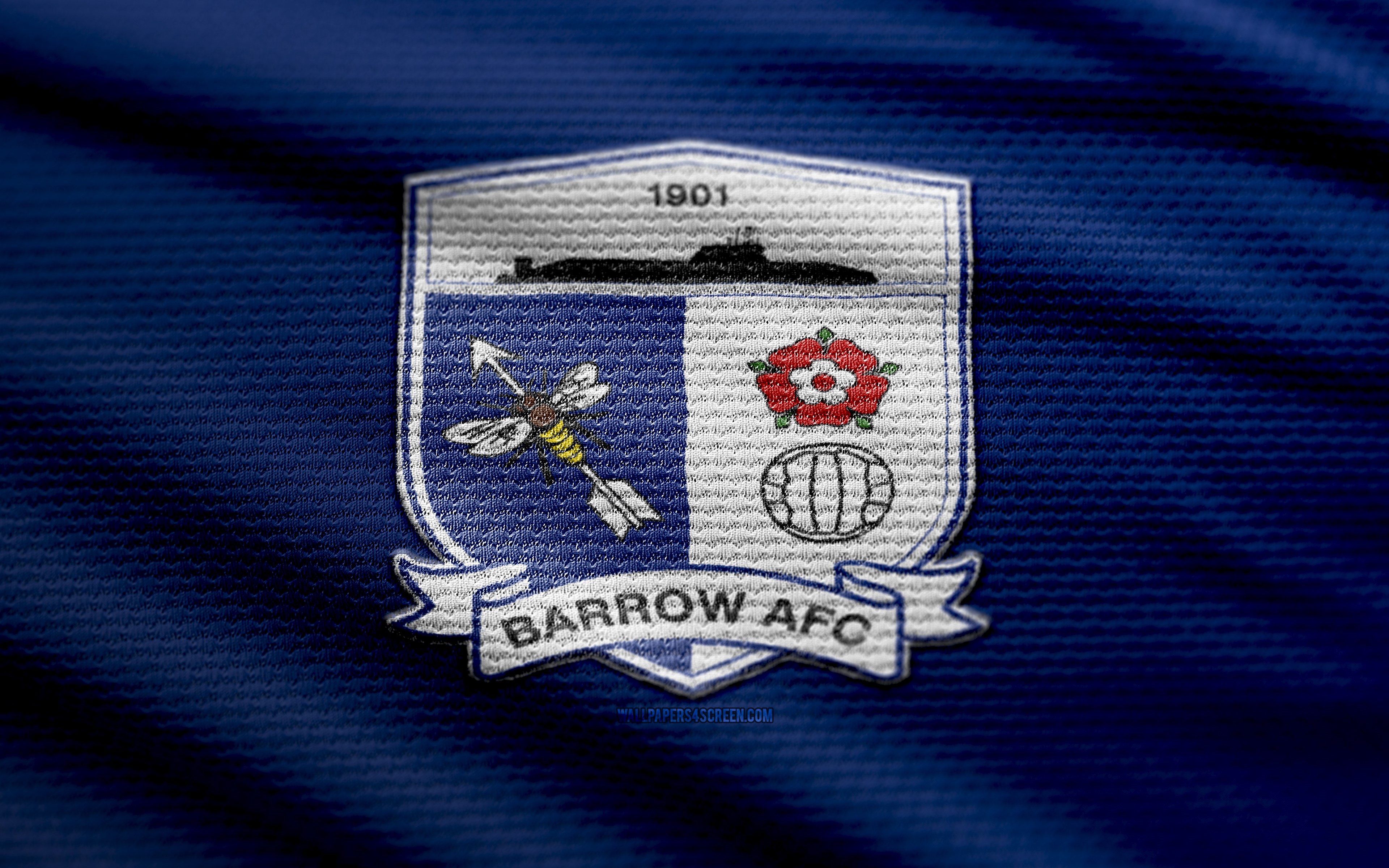 Download wallpapers Barrow AFC fabric logo, 4k, blue fabric background ...