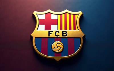 Download FC Barcelona logo, 4k, burgundy blue background, Barça, FC ...