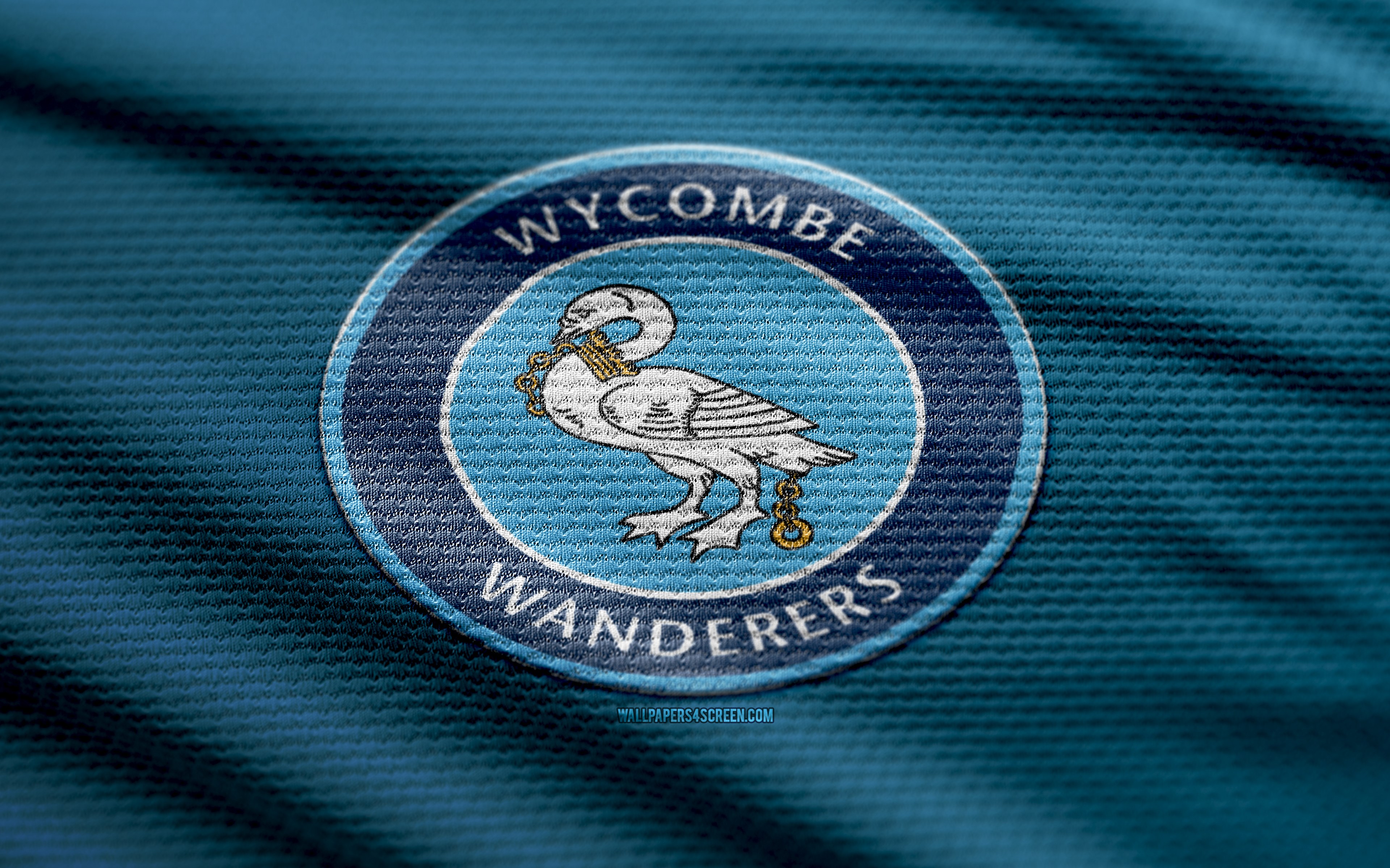 Download wallpapers Wycombe Wanderers fabric logo, 4k, blue fabric ...