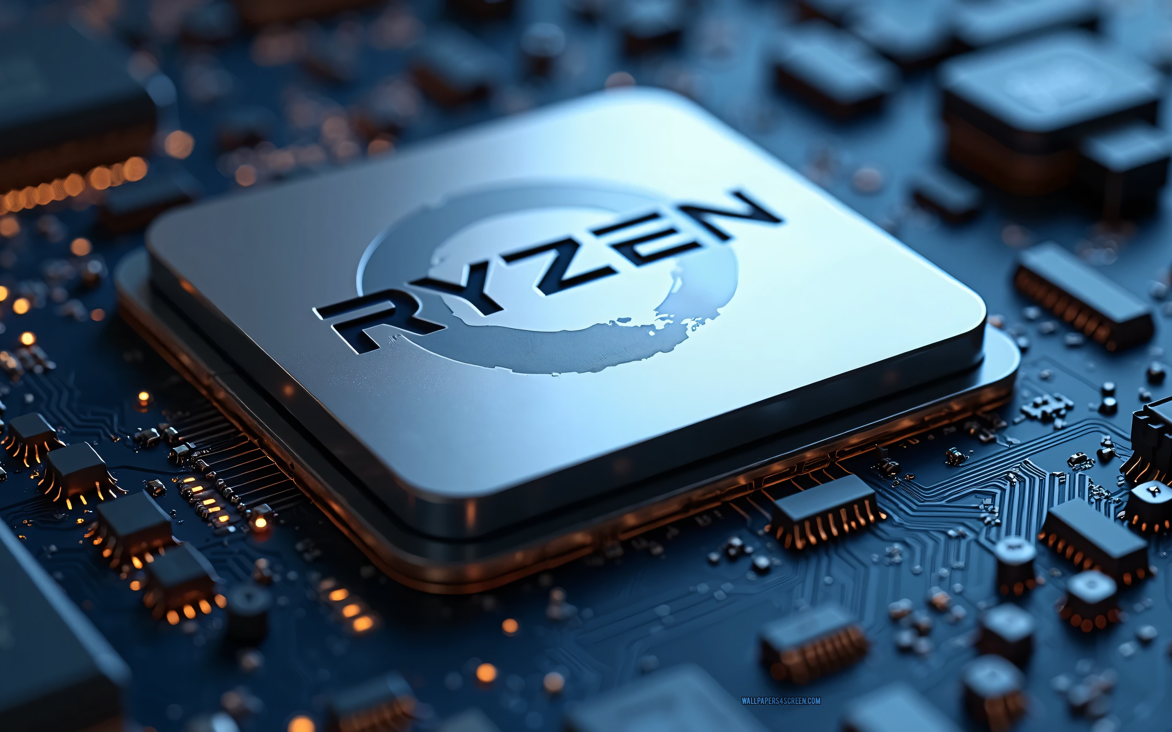 Download wallpapers Ryzen 3d blue logo, 4k, dark blue motherboard ...