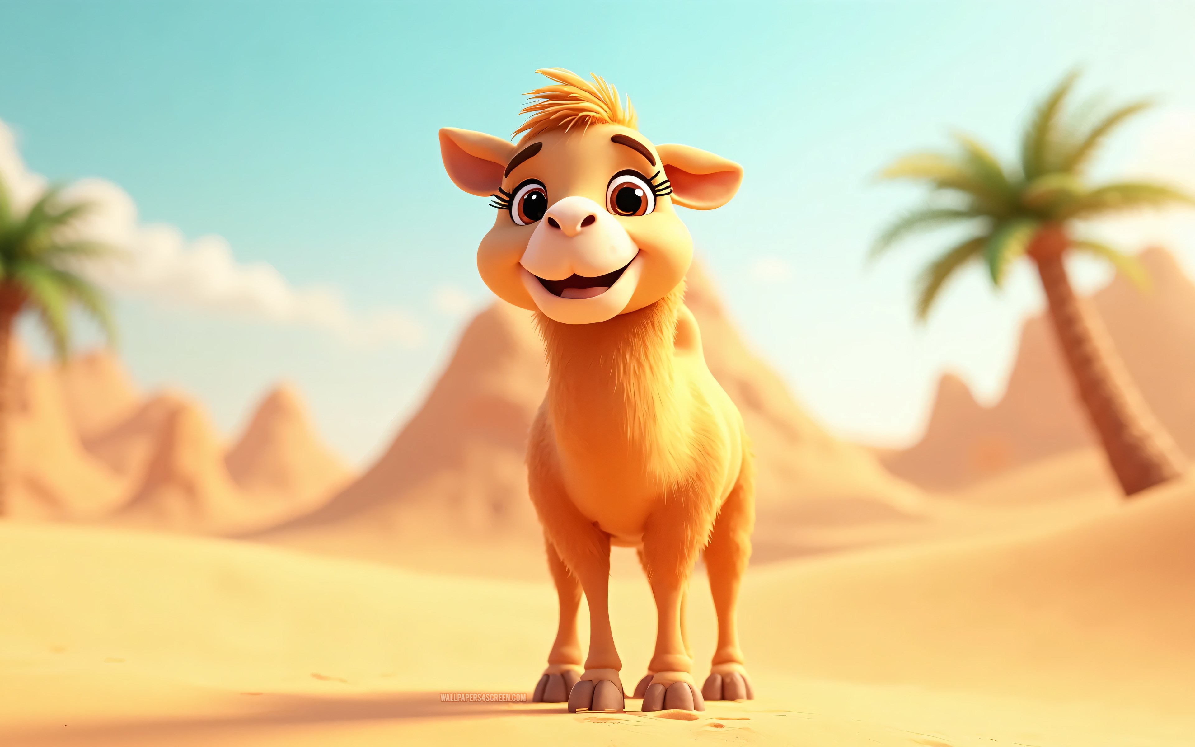 Download wallpapers cartoon camel, 4k, animated 3D animals, artwork ...