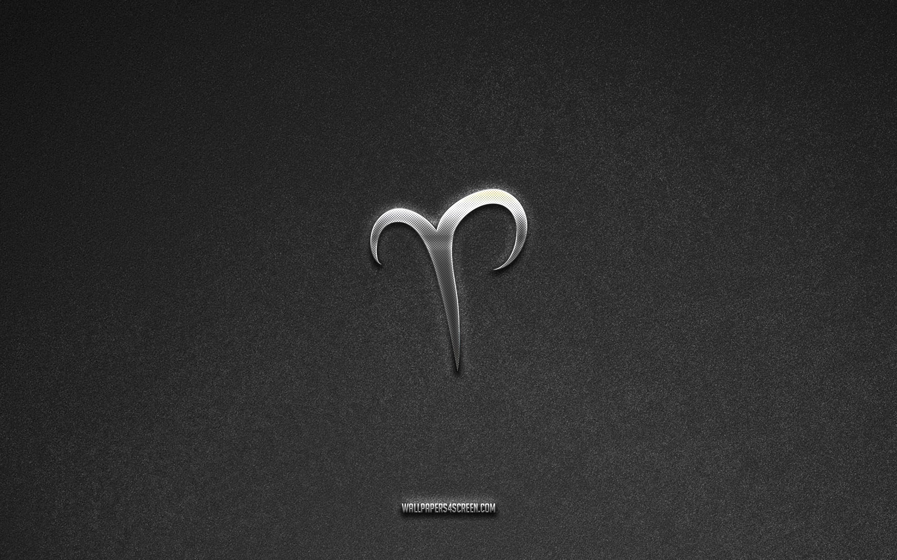 Download wallpapers Aries zodiac sign, gray stone background, Aries ...